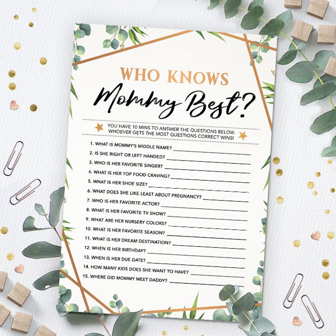 Who Knows Mommy Best Baby Shower Game Printable Baby Shower | Etsy