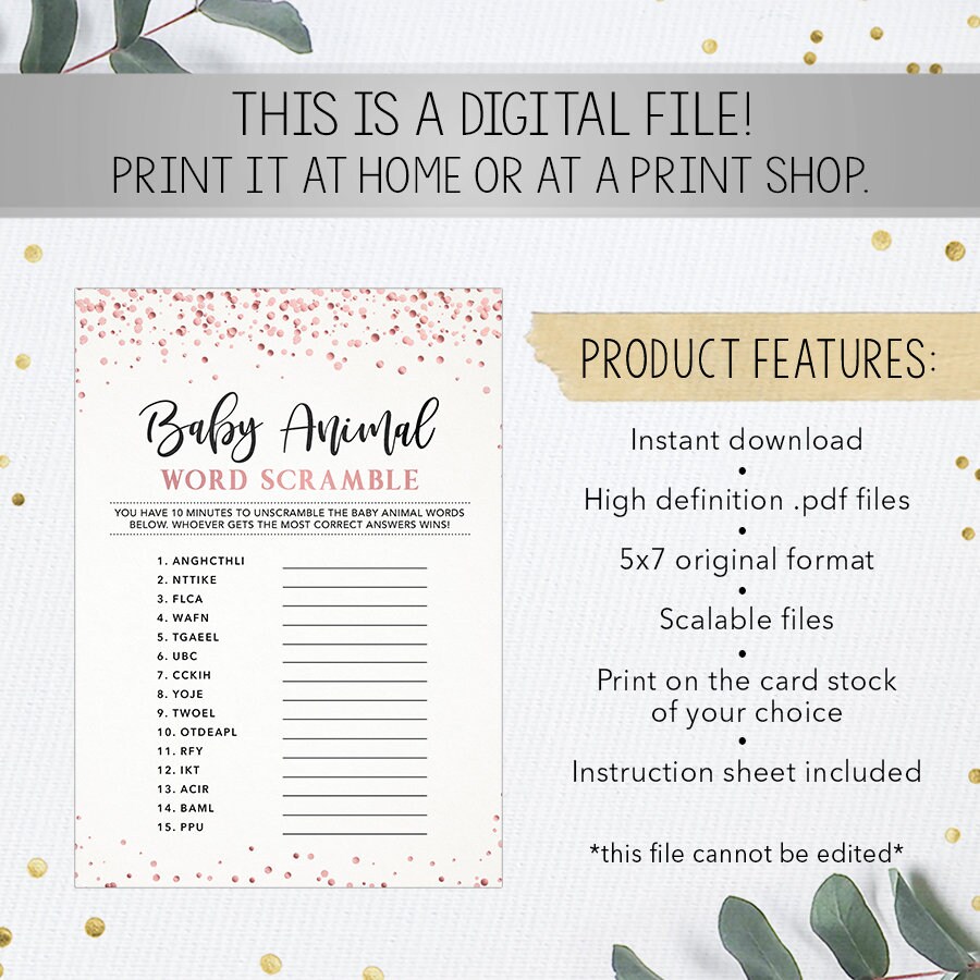 Baby Animal Word Scramble Baby Scramble Baby Shower | Etsy