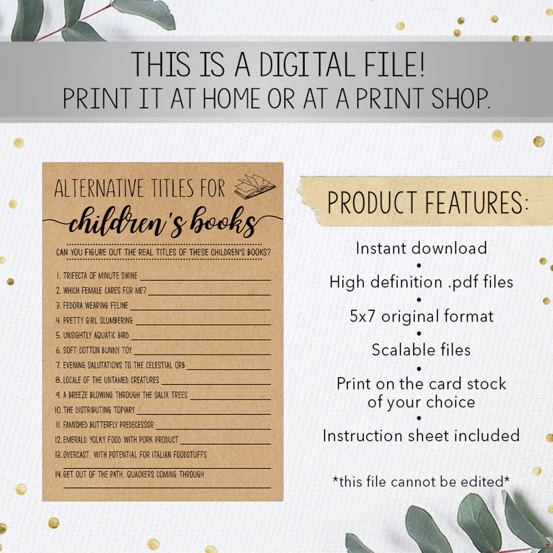 Alternative Titles for Children's Books Baby Shower Game | Etsy Canada