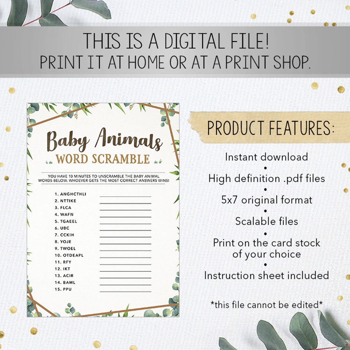 Baby Animal Word Scramble Baby Shower Word Scramble Baby - Etsy