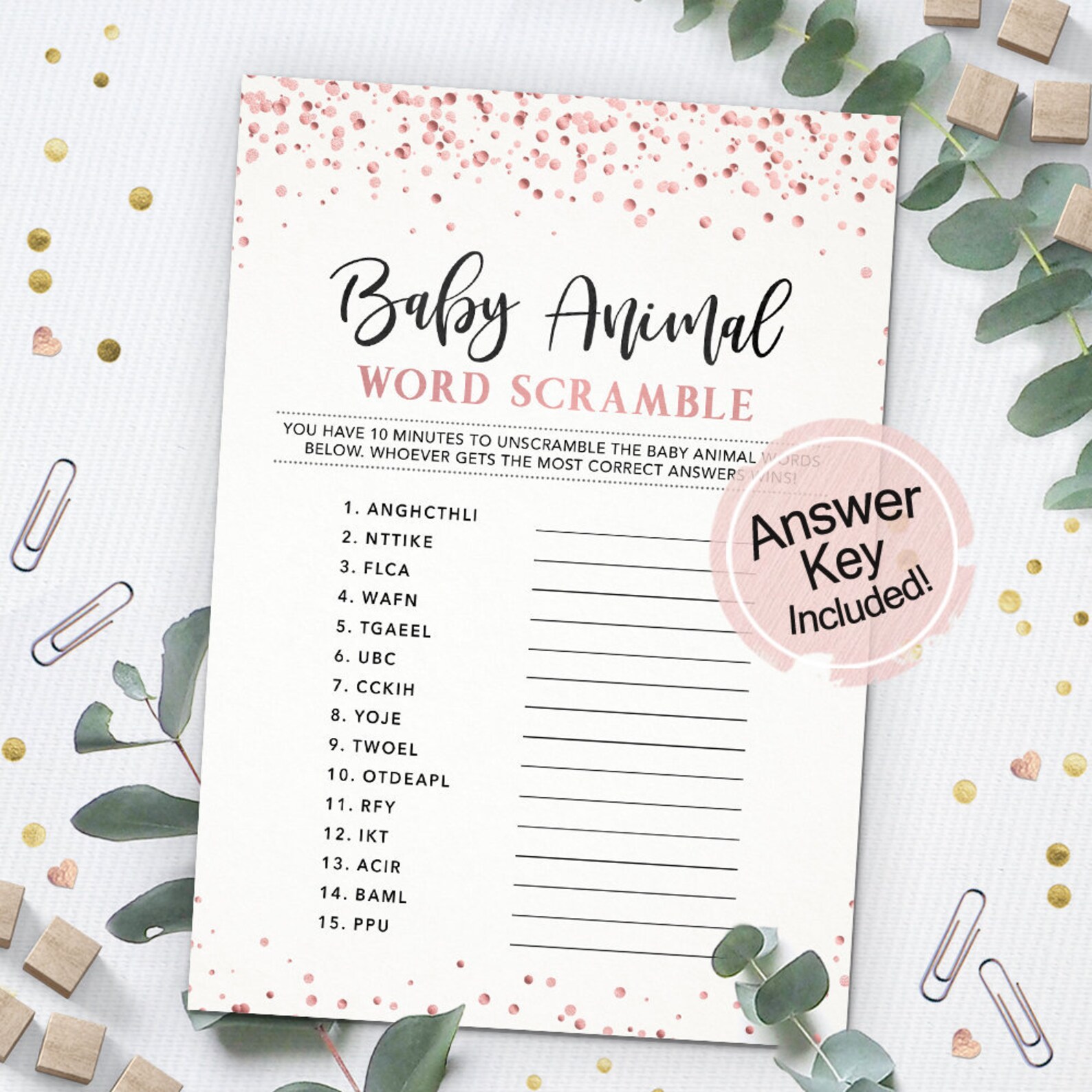 Baby Animal Word Scramble Baby Scramble Baby Shower | Etsy