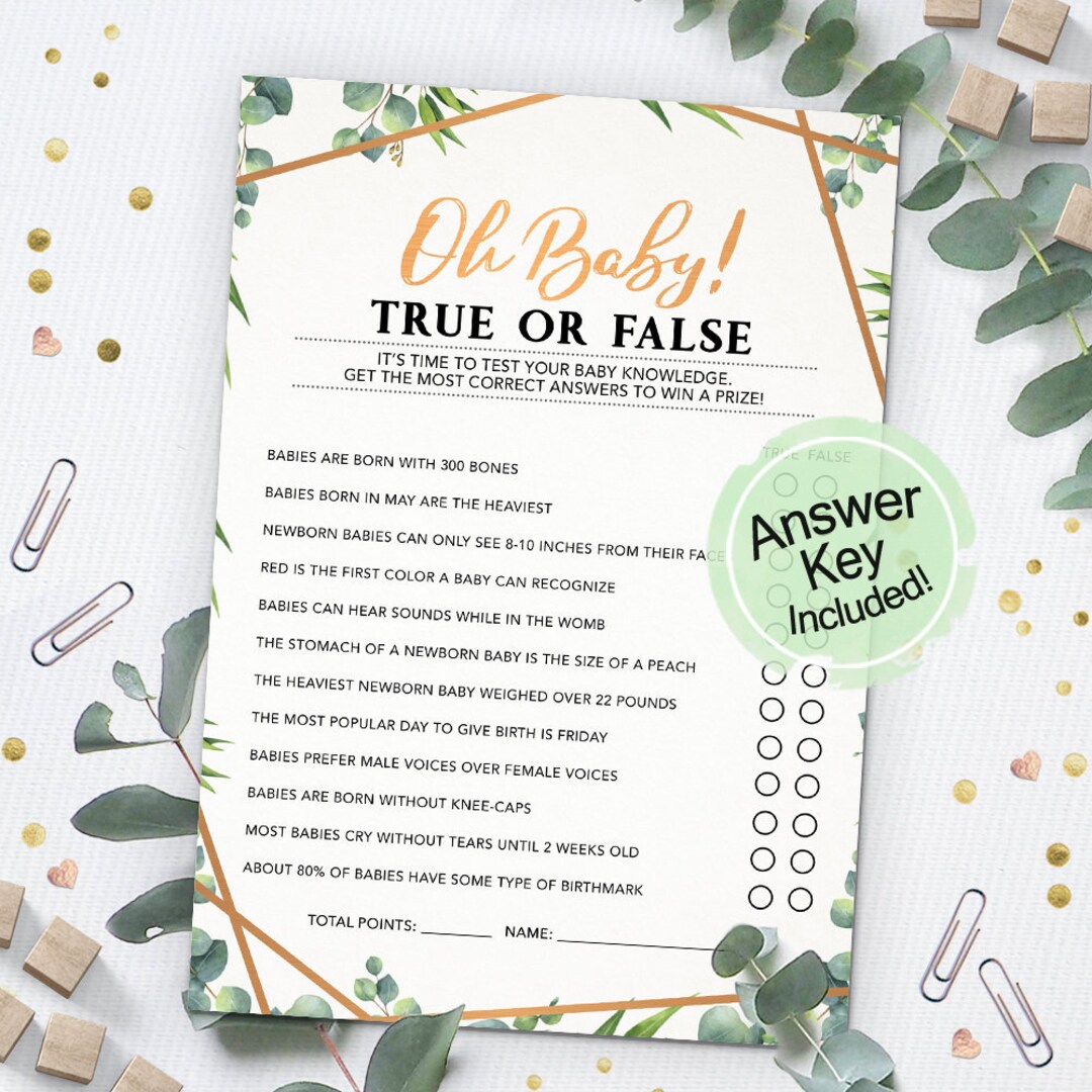 Oh Baby True or False, Baby Shower Game, Instant Download, Printable ... Oh Baby True or False, Baby Shower Game, Instant Download, Printable ...