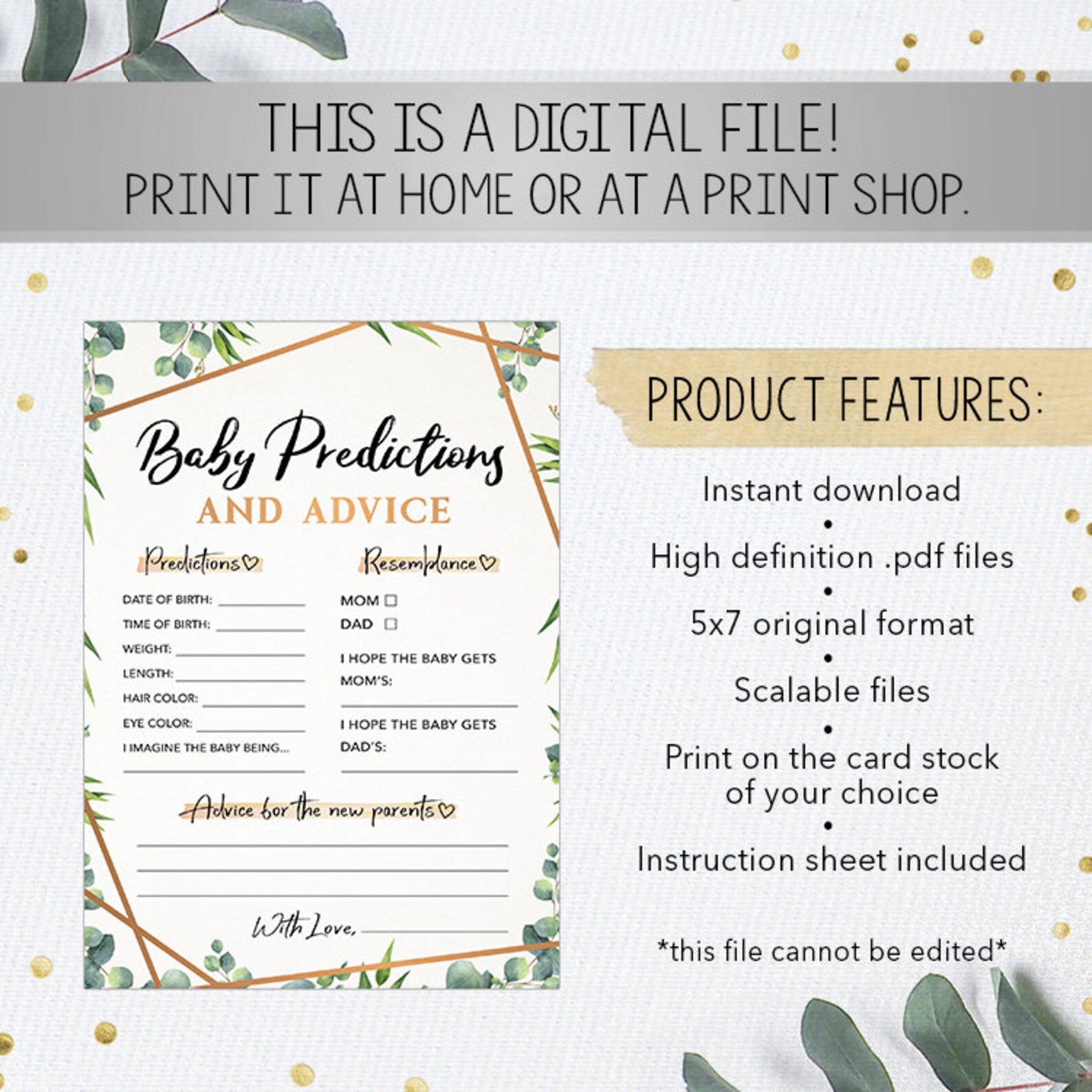 Baby Predictions and Advice Baby Shower Game Printable Baby - Etsy Canada