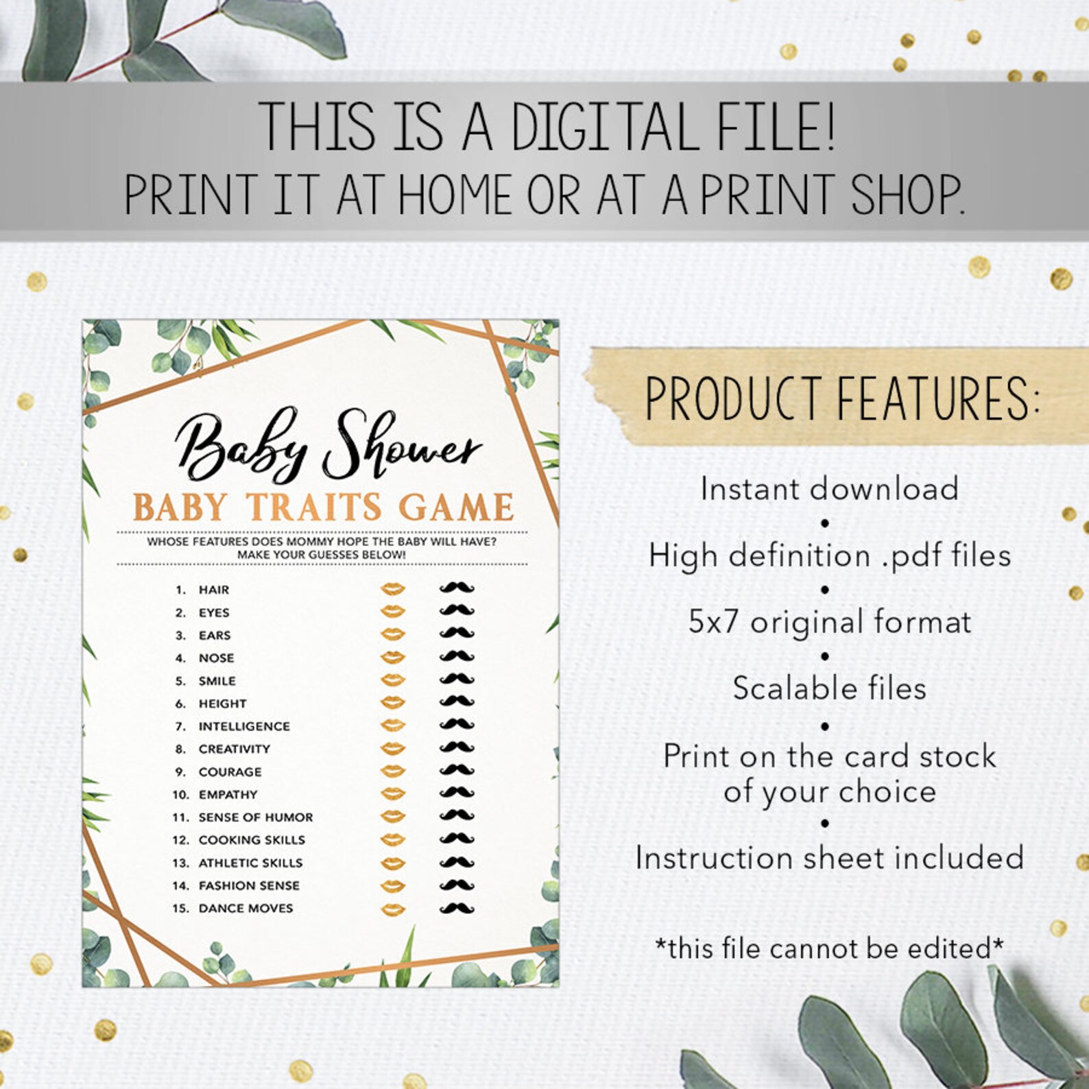 Baby Traits Game Baby Shower Game Printable Baby Shower - Etsy