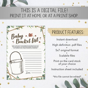 Bucket List for the First Year Baby Shower Game Printable - Etsy Canada