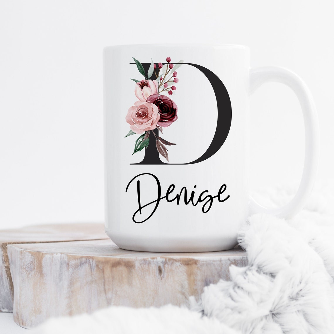 Personalized Initial Mug Floral Letter Name Mug Watercolor - Etsy