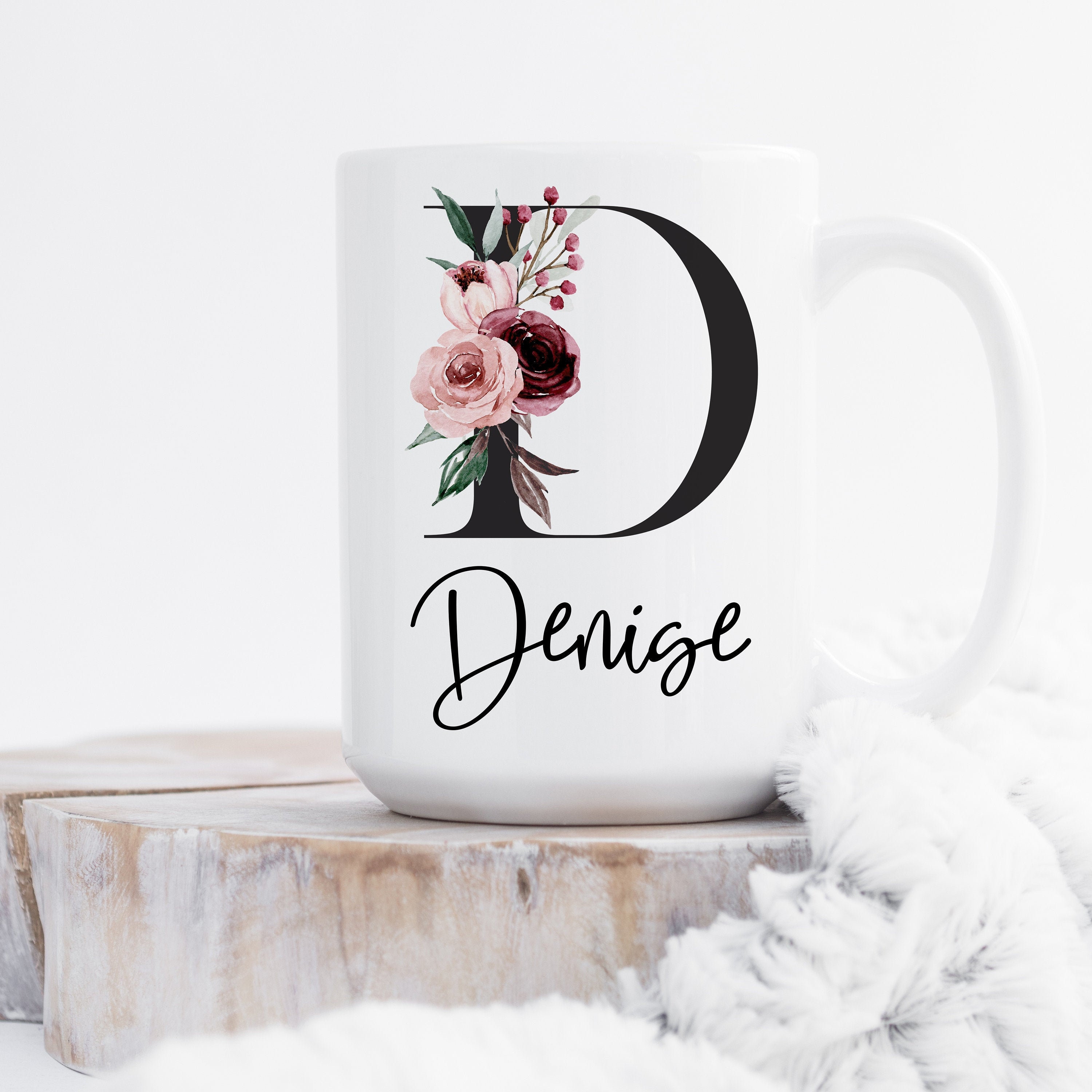 Personalized Initial Mug Floral Letter Name Mug Watercolor - Etsy