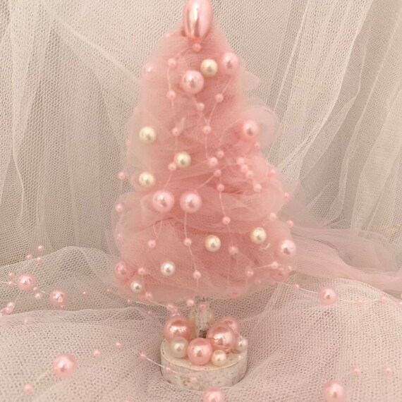 5 Pink Mini Christmas Tree Shabby Christmas Pink Christmas Tiered Tray Decor Winter Mantel Decor Etsy
