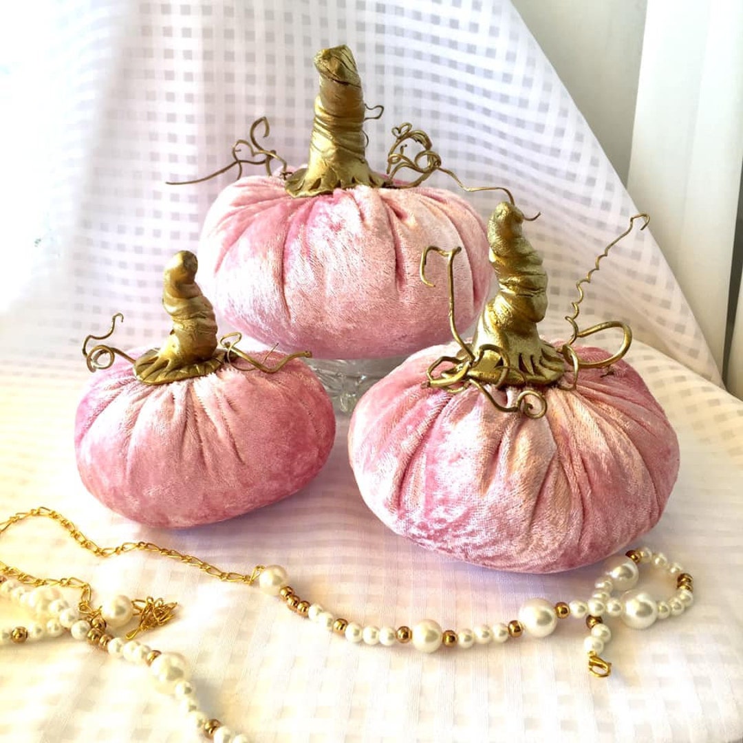 Set 3 Pink Velvet Pumpkins Tiered Tray Decor Fall Wedding Decor - Etsy