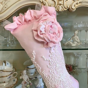 Pink Shabby Chic Christmas Stocking Victorian Stocking Lace Stockings ...