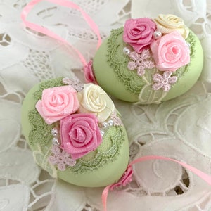 SET 2 Shabby Chic Easter Eggs Decorative Eggs Wooden Easter - Etsy