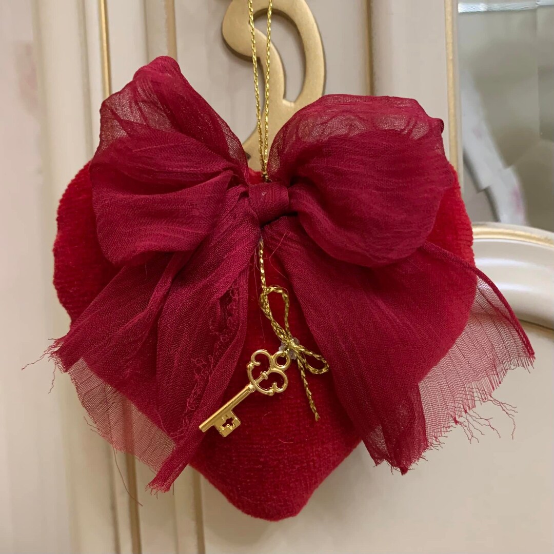 Red Velvet Heart Ornament: Golden Key Valentine's Gift - Etsy