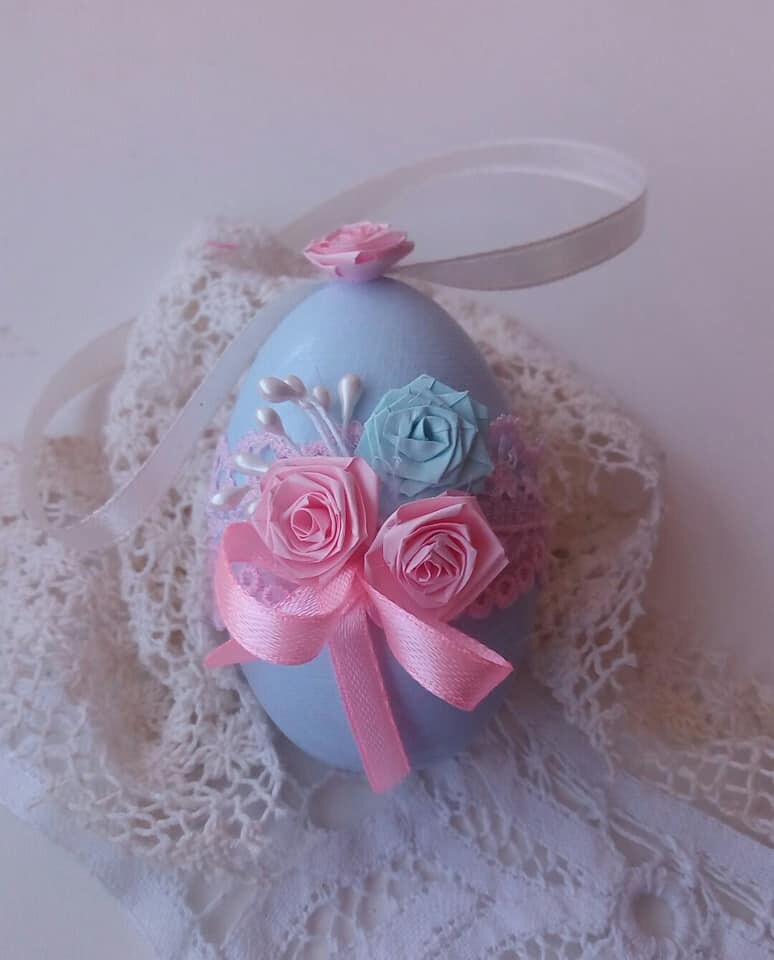 Shabby Chic Easter Egg Ornament Sky Blue Egg - Etsy