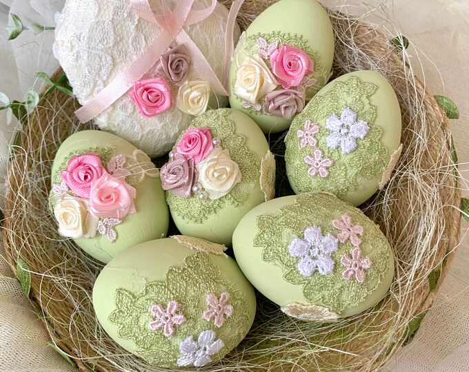 Shabby Chic Easter Eggs Wooden Eggs Easter Basket Ideas Decorated Eggs ...
