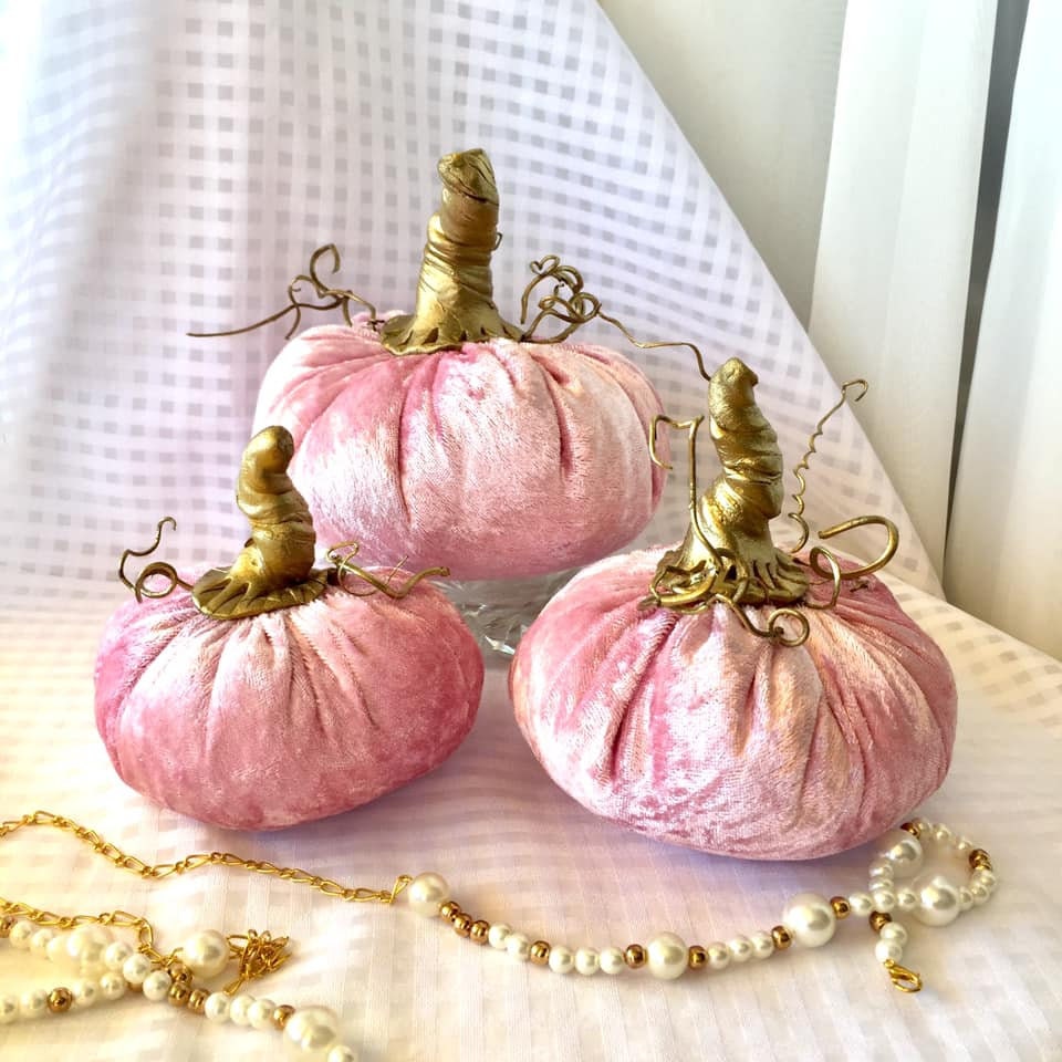 Set 3 Pink Velvet Pumpkins Tiered Tray Decor Fall Wedding Decor - Etsy UK