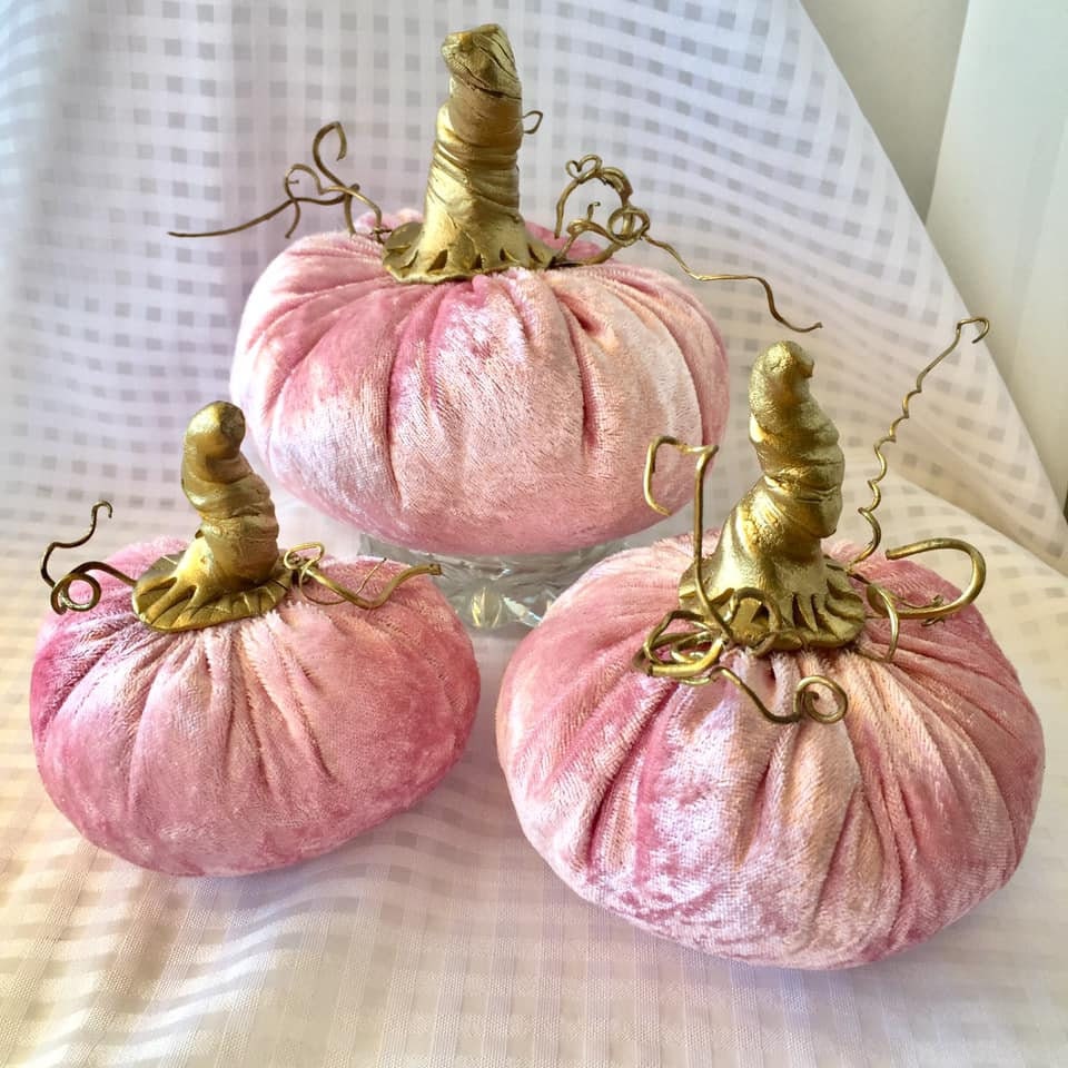 Set 3 Pink Velvet Pumpkins Tiered Tray Decor Fall Wedding - Etsy UK