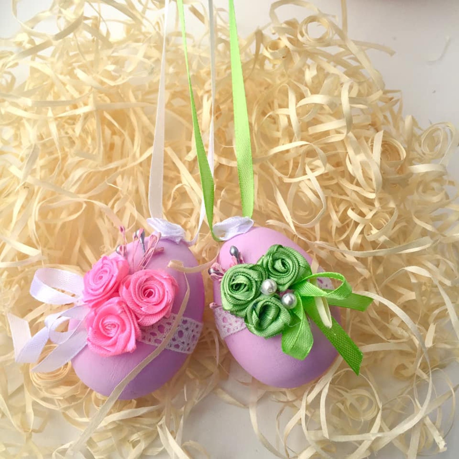 SET 2 Shabby Chic Easter Eggs Wooden Eggs Decor Easter Egg Ornament - Etsy