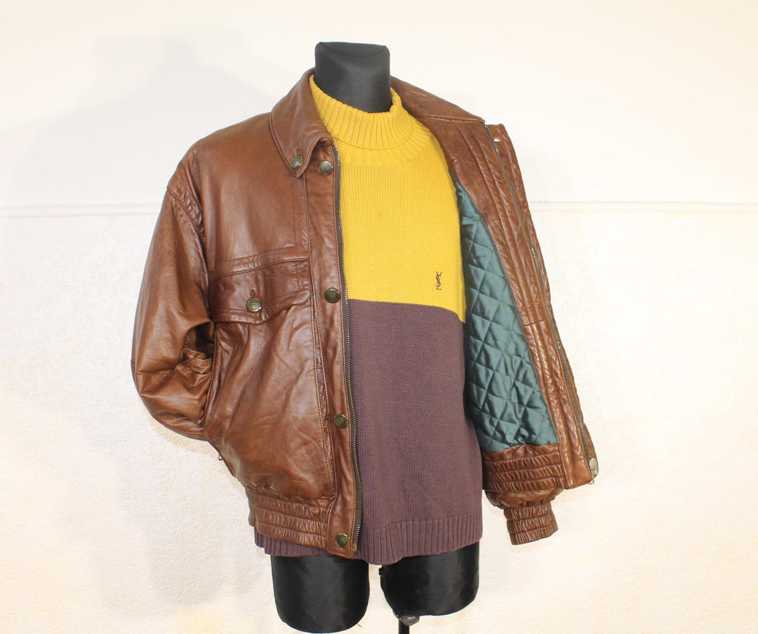 Vintage A2 Bomber Jacket - Distressed Tan Sheepskin Leather - Italian ...