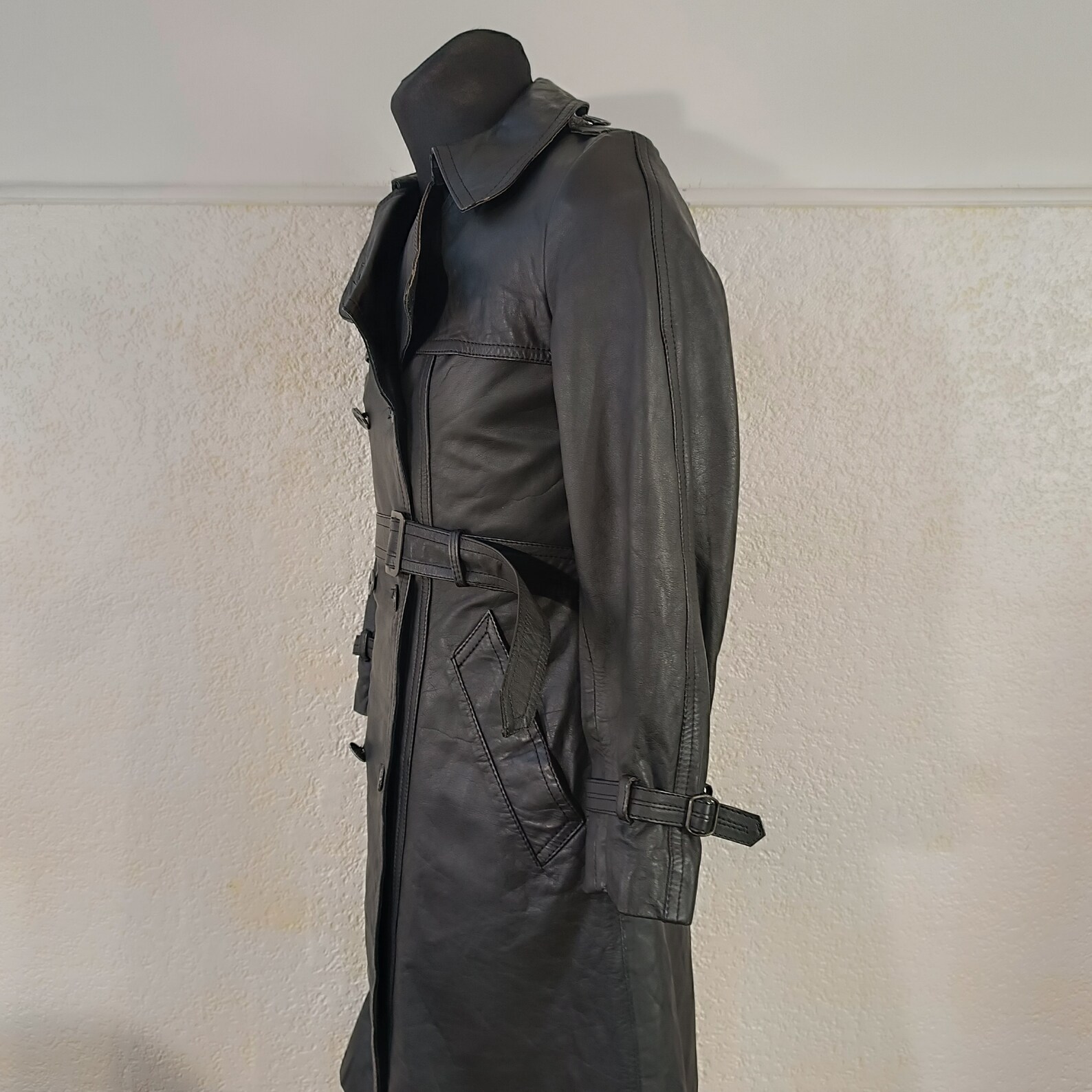 80s Vintage Gothic Trench Coat, Steampunk Coat,black Leather Coat ...