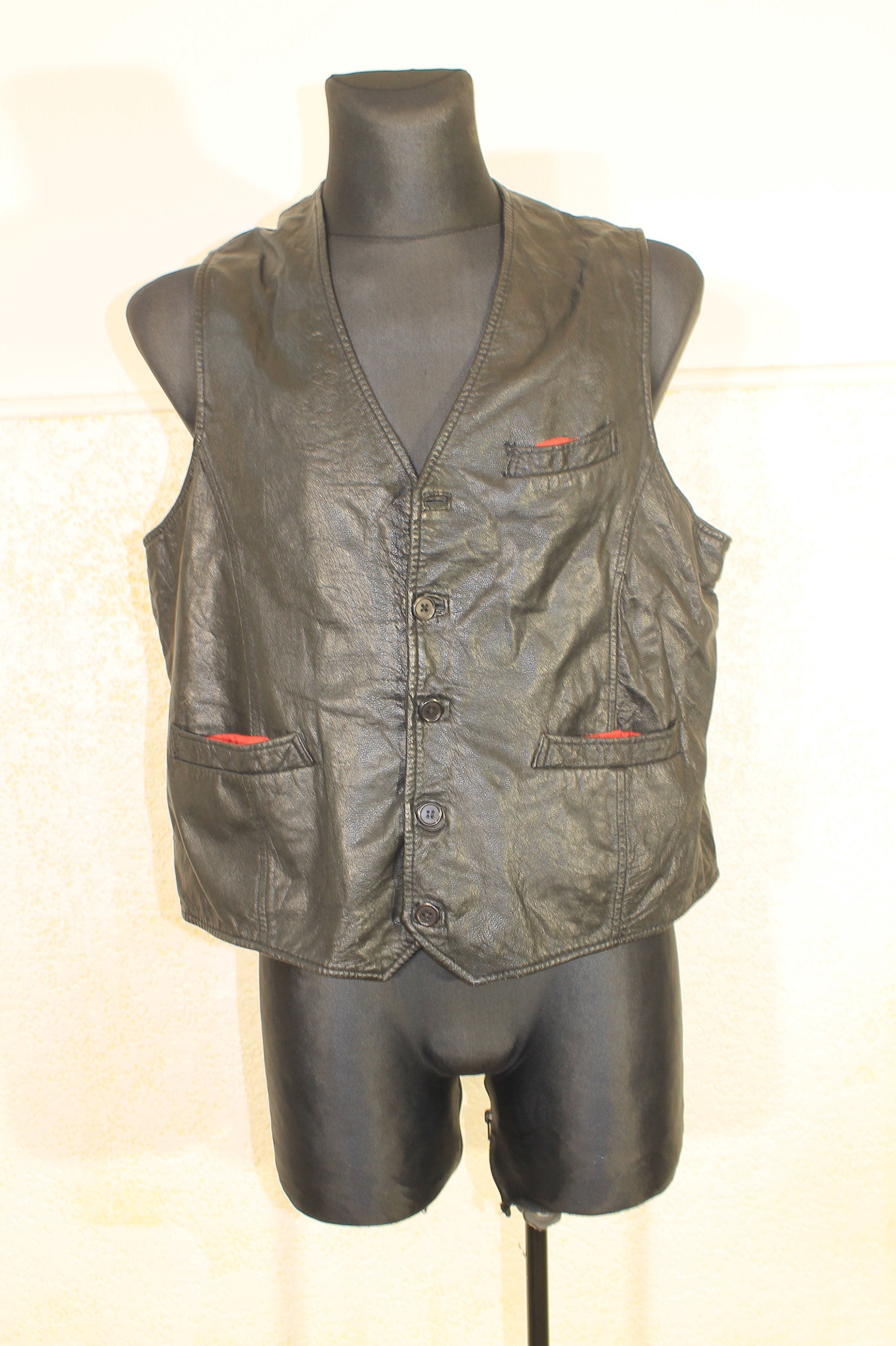 Vintage Black Leather Vest, Vintage Leather Waistcoat, Jofama Vest ...