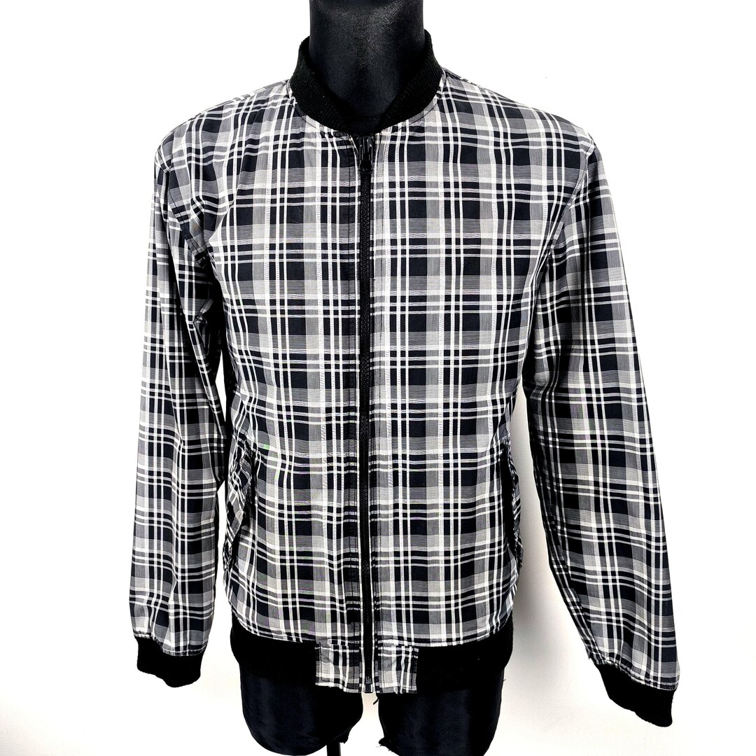 Bomber Jacket Black White Checkered: Vintage Small Minimalist Mod ...