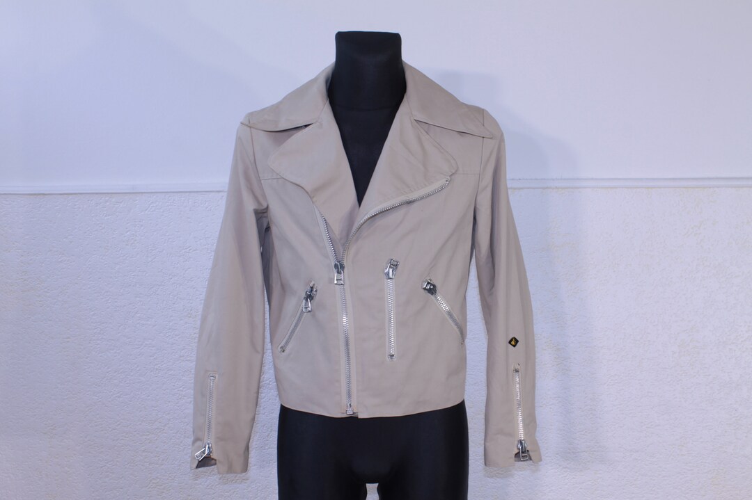 Short Motorcycle Jacket, 70s Vintage Beige Jacket With Big Lapels ...