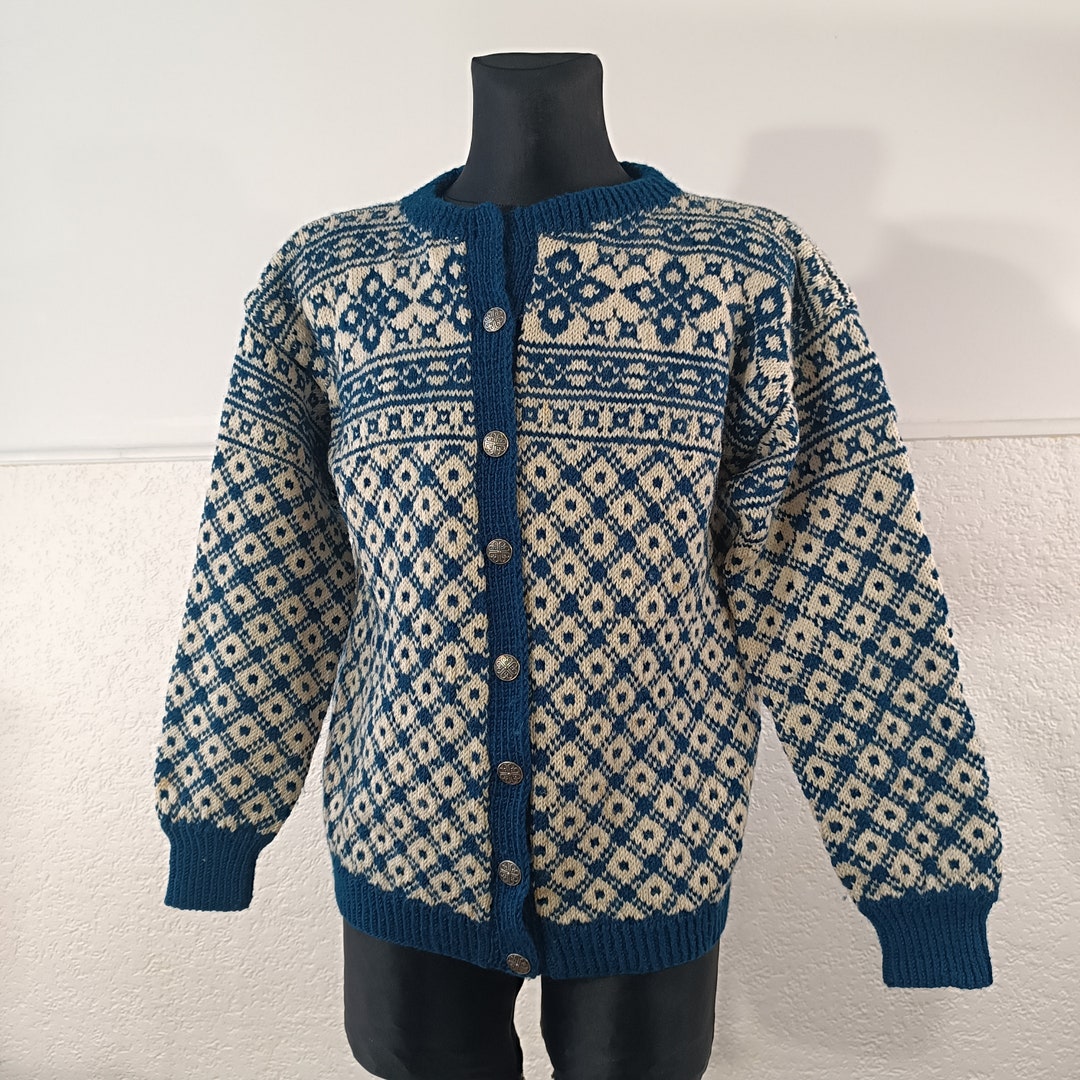 Fair Isle Cardigan, Wool Cardigan, Vintage Cardigan, Norwegian Folk Art ...