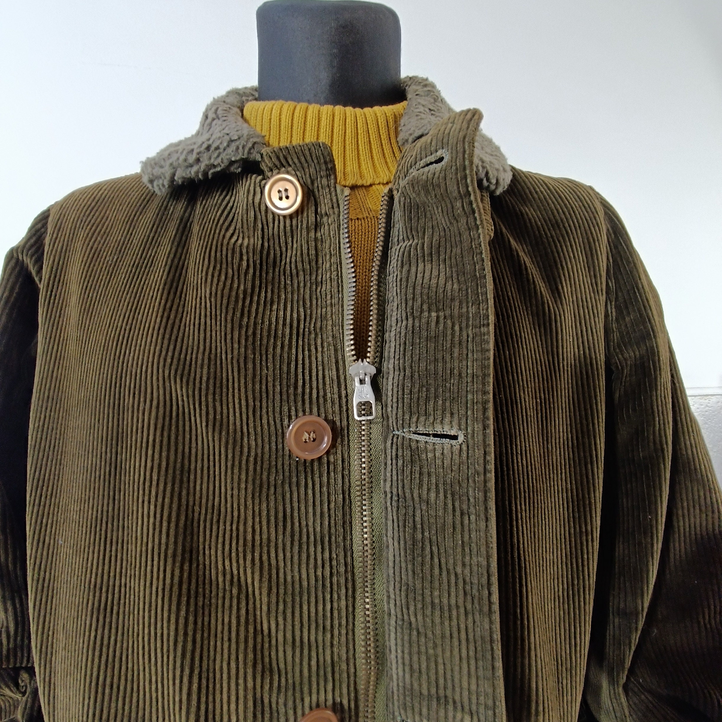 Dark Green Corduroy Jacket, Sherpa Jacket, Corduroy Coat, Green Sherpa ...