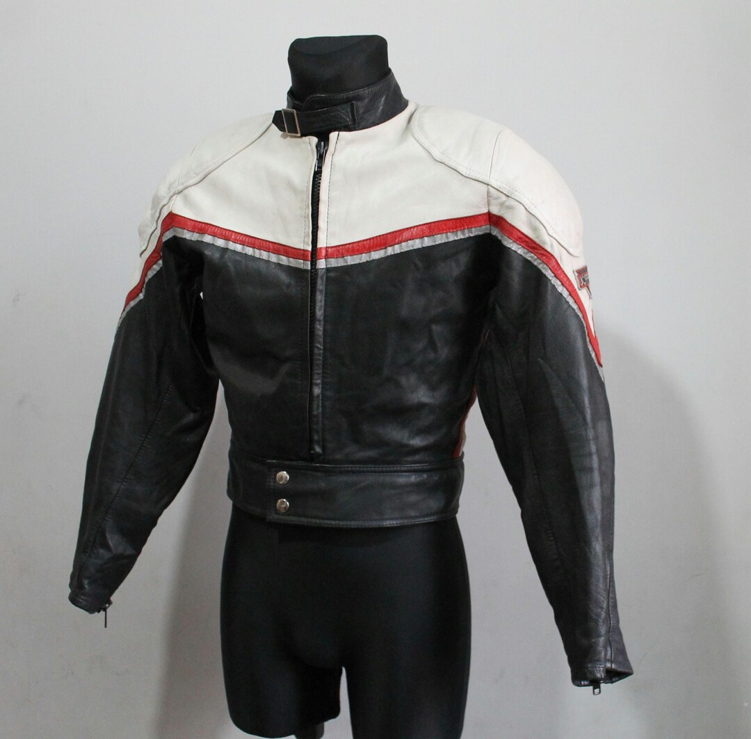 Vintage Motorcycle Jacket, White Black Leather Jacket, Vintage Biker ...