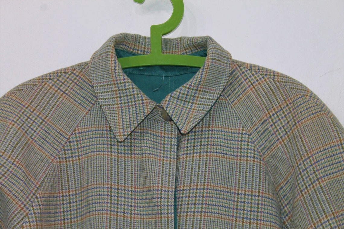 Vintage Trench Coat Women Green Checkered Coat Winter Coat - Etsy