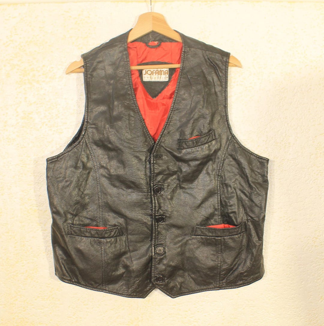 Vintage Black Leather Vest, Vintage Leather Waistcoat, Jofama Vest ...