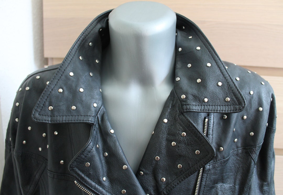 Vintage Womens Spiked Leather Motorcycle Jacket, Studded Brando Punk ...