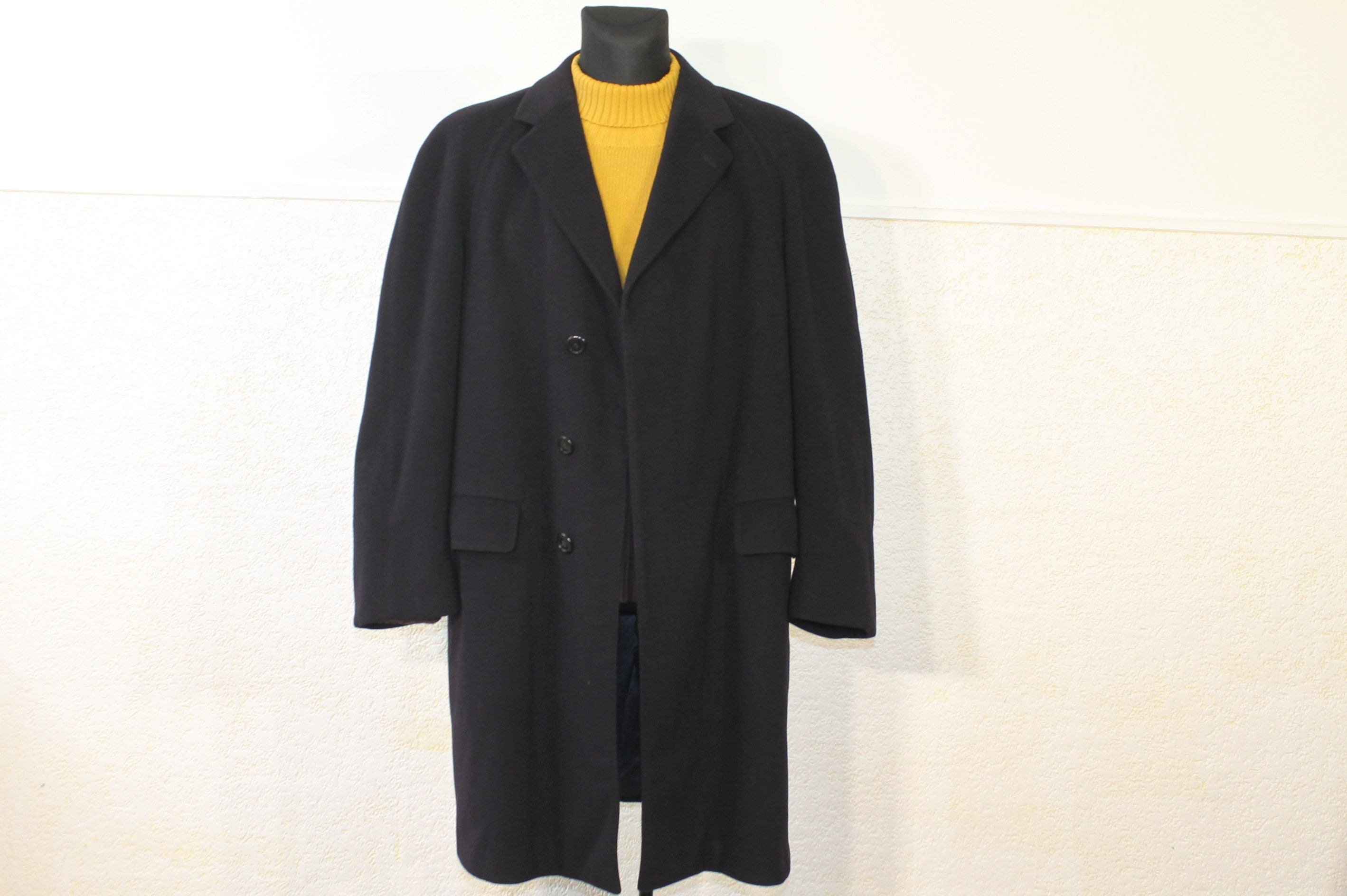 Vintage Pure Wool Coat Men, 80s Vintage Navy Coat, Winter Coat, Navy ...