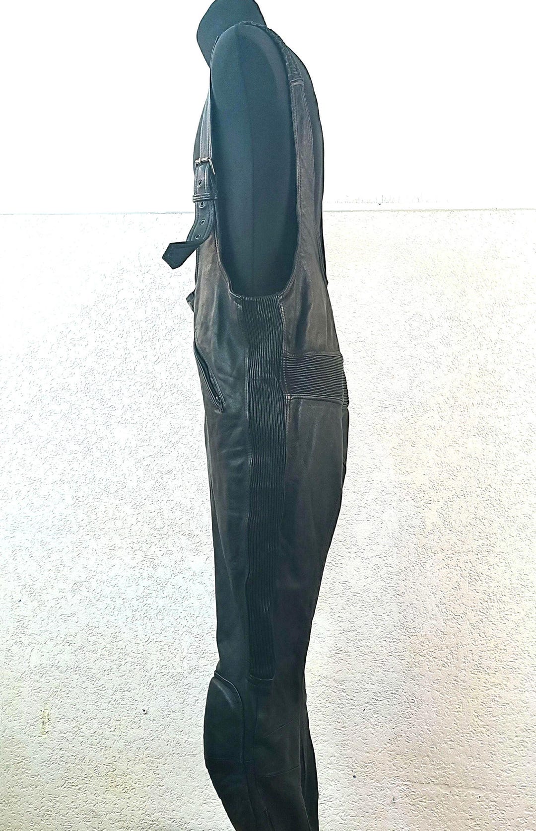 Vintage Black Leather Motorcycle Overalls - Biker Dungarees for Men ...