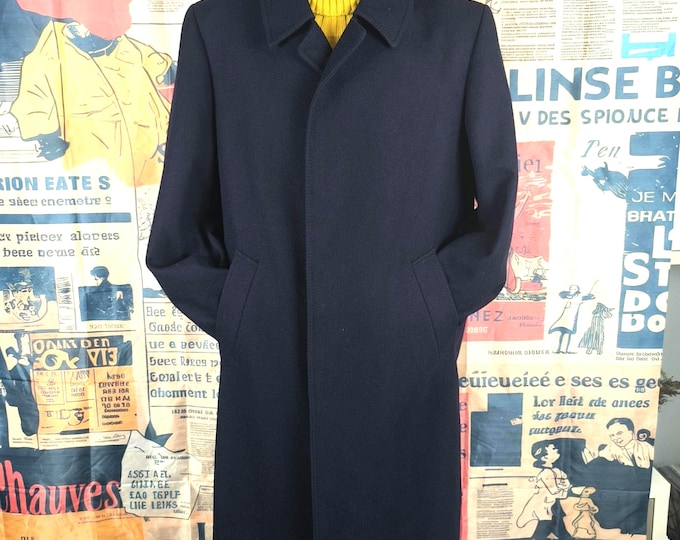 Vintage Navy Blue Wool Overcoat for Men - Minimalist Winter Long Coat ...