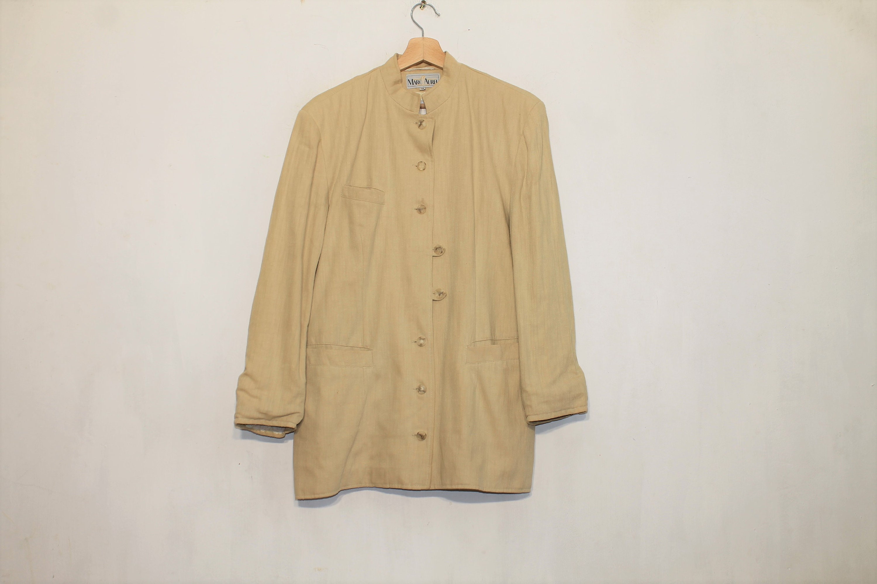 Linen Jacket Nehru Collar Women / Beige Linen Jacket / Buttoned Linen ...