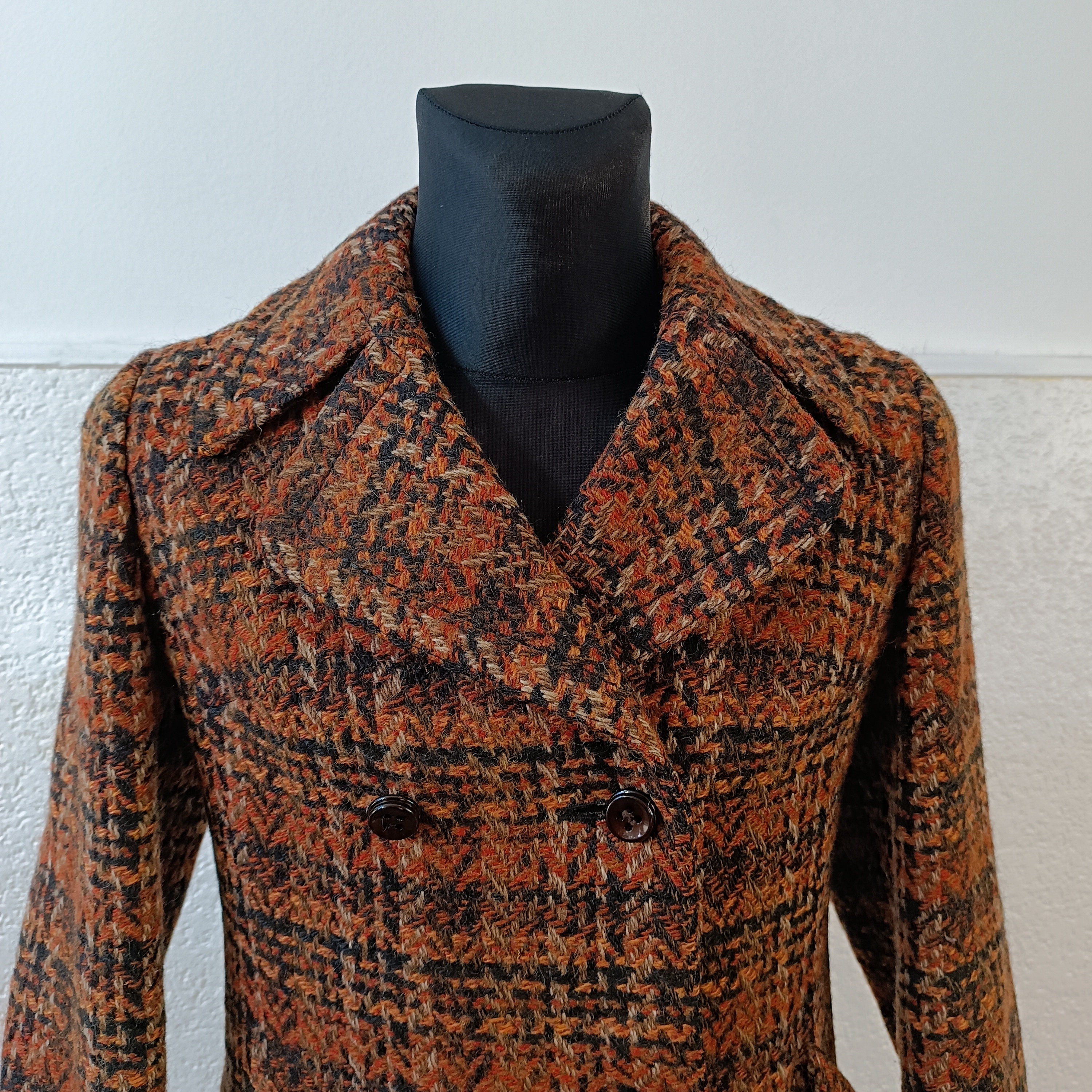 Vintage Tweed Coat Women Wool Trench Coat Brown Wool Coat - Etsy