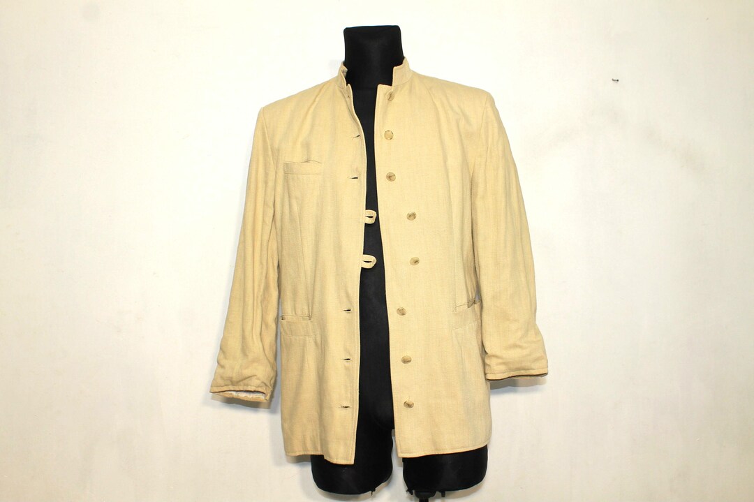 Linen Jacket Nehru Collar Women / Beige Linen Jacket / Buttoned Linen ...