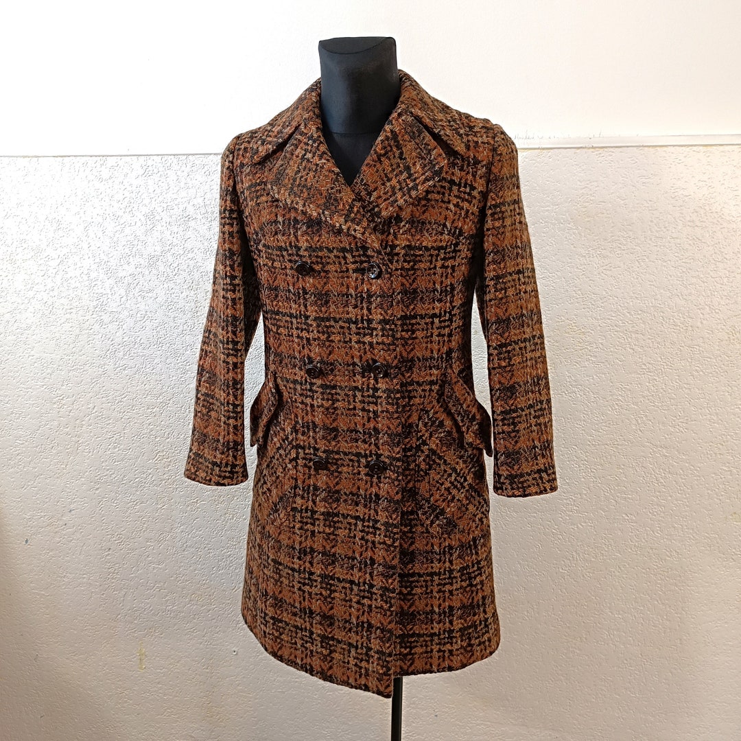 Vintage Tweed Coat Women Wool Trench Coat Brown Wool Coat - Etsy