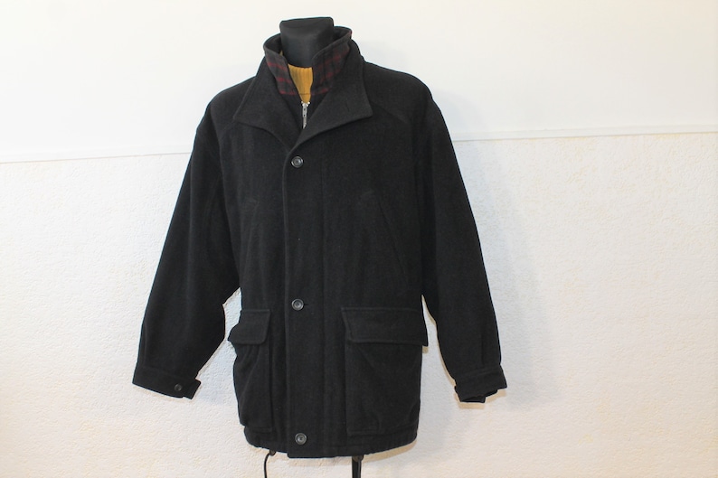 BUGATTI Coat, Wool Coat Men, Double Neck Coat, Plaid Coat, Black Pea ...