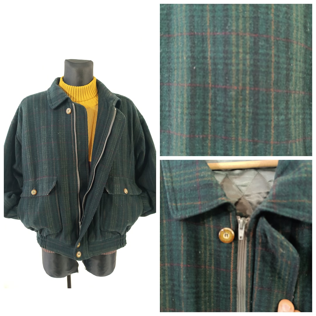 Vintage Plaid Jacket, Cashmere Jacket Men, Vintage Wool Jacket, Green ...