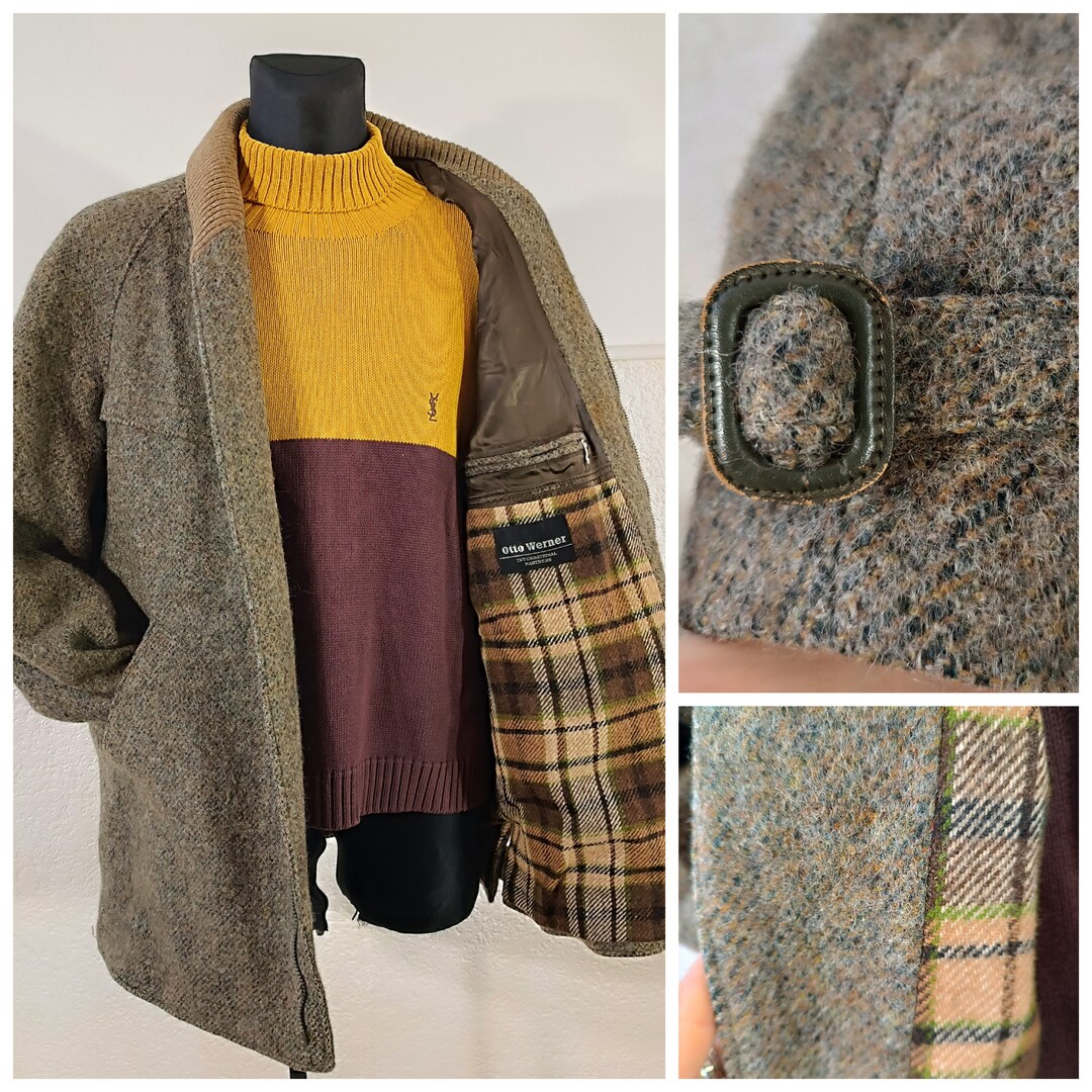 Vintage Pure Wool Coat, Brown Tweed Coat, Plaid Coat Men, Minimalist ...