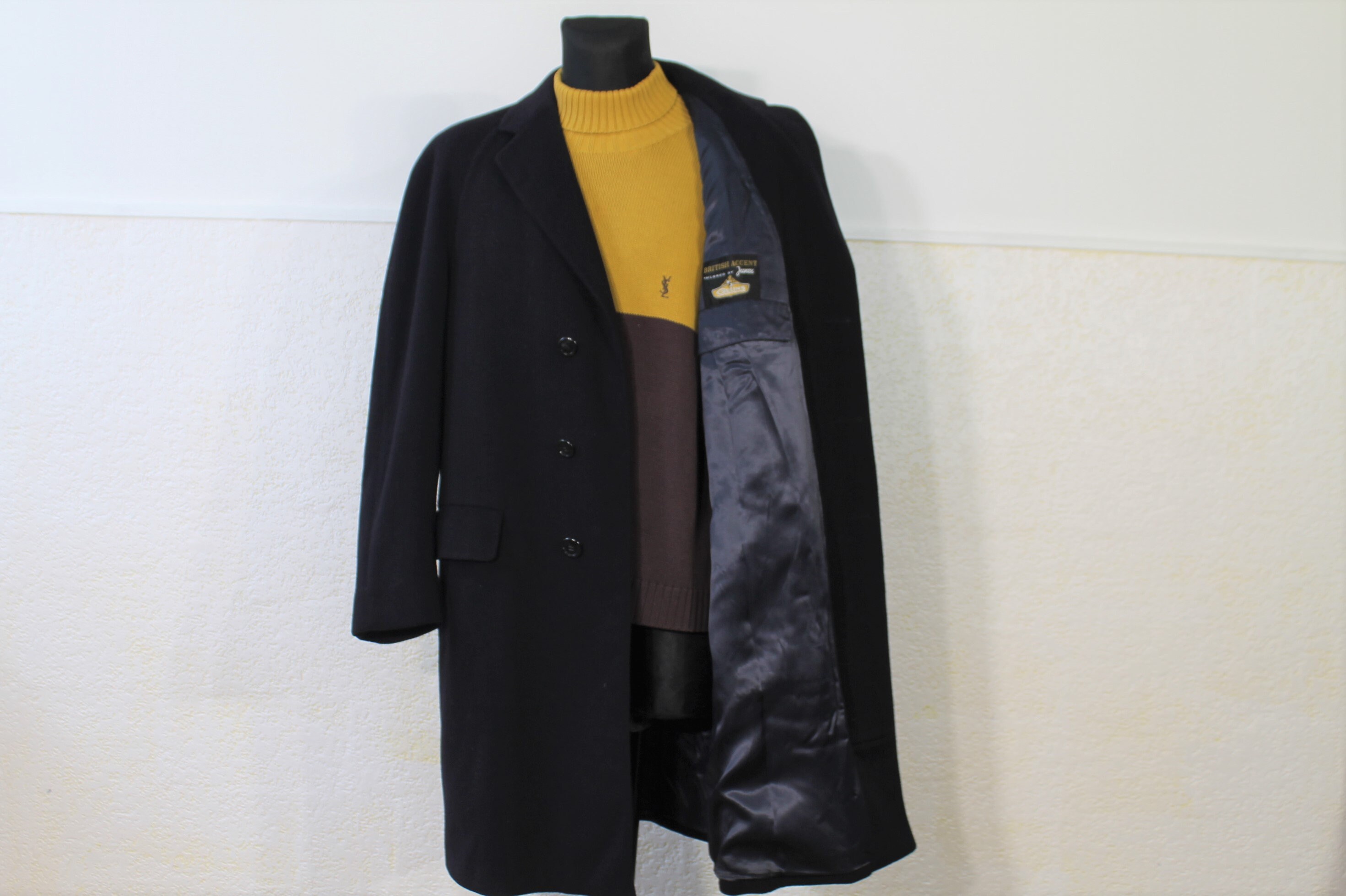 Vintage Pure Wool Coat Men, 80s Vintage Navy Coat, Winter Coat, Navy ...