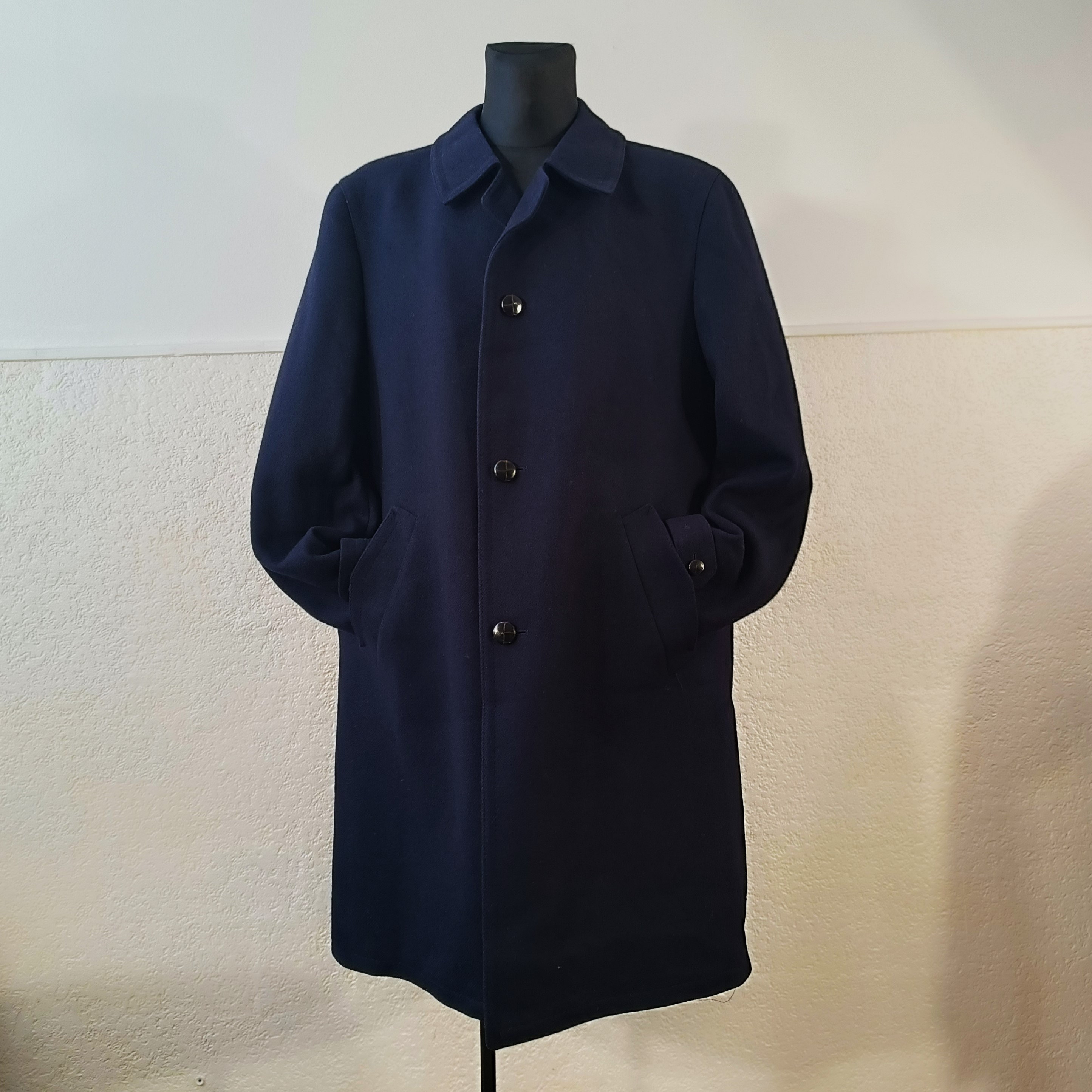 Navy Wool Coat Men, Vintage Wool Overcoat, Coat Plaid Liner, Navy Blue ...