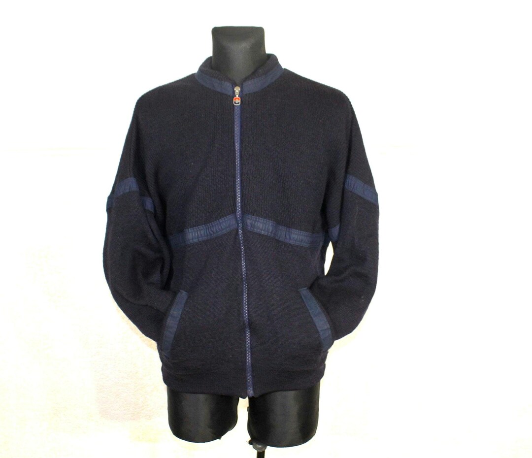 Vintage Finnish Navy Wool Bomber Jacket | Y2K Men's XL Zip-up Cardigan ...
