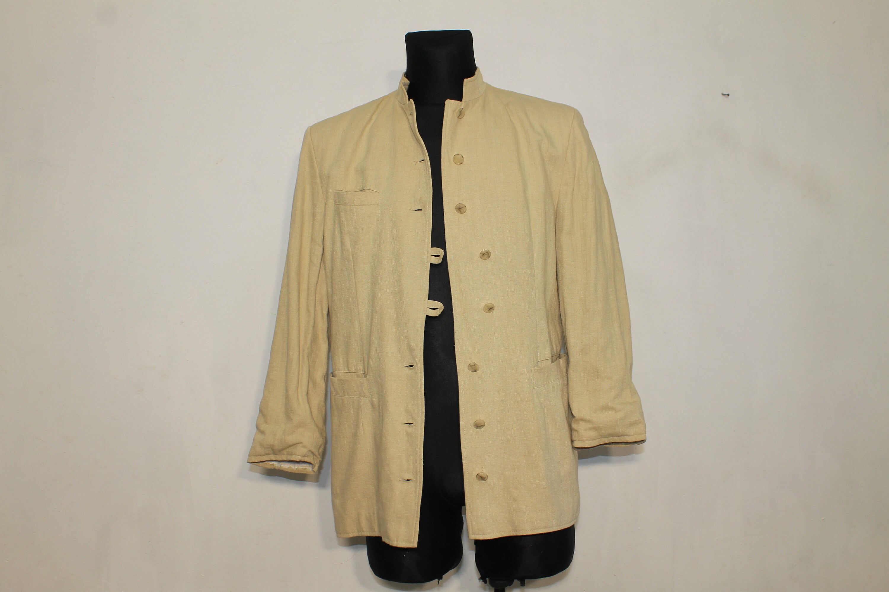 Linen Jacket Nehru Collar Women / Beige Linen Jacket / Buttoned Linen ...