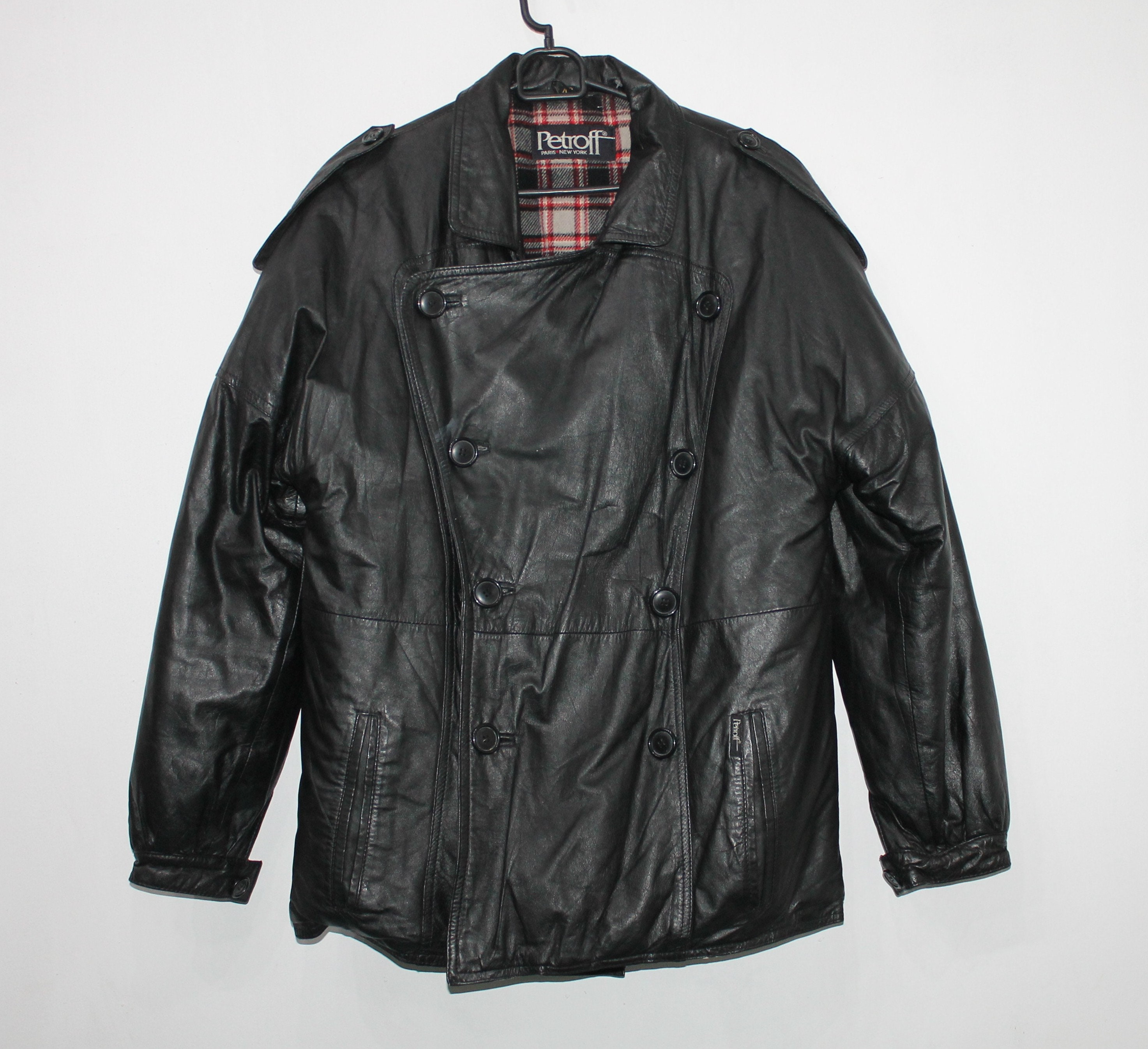 PETROFF Black Leather Jacket Mens, Black Real Leather Vintage Double ...