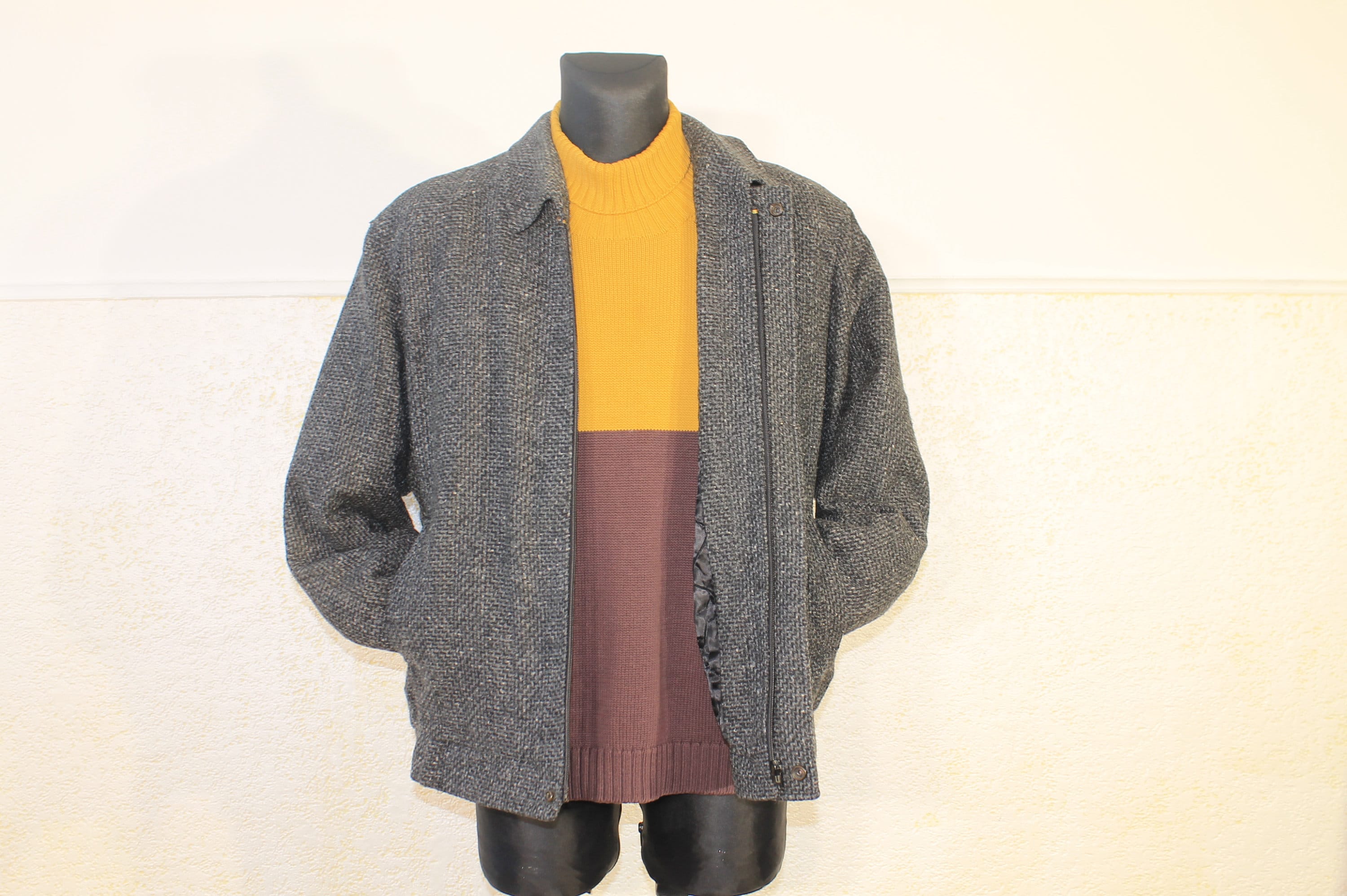 Vintage Gray Tweed Jacket, Grey Wool Jacket Vintage Men, Winter Jacket ...