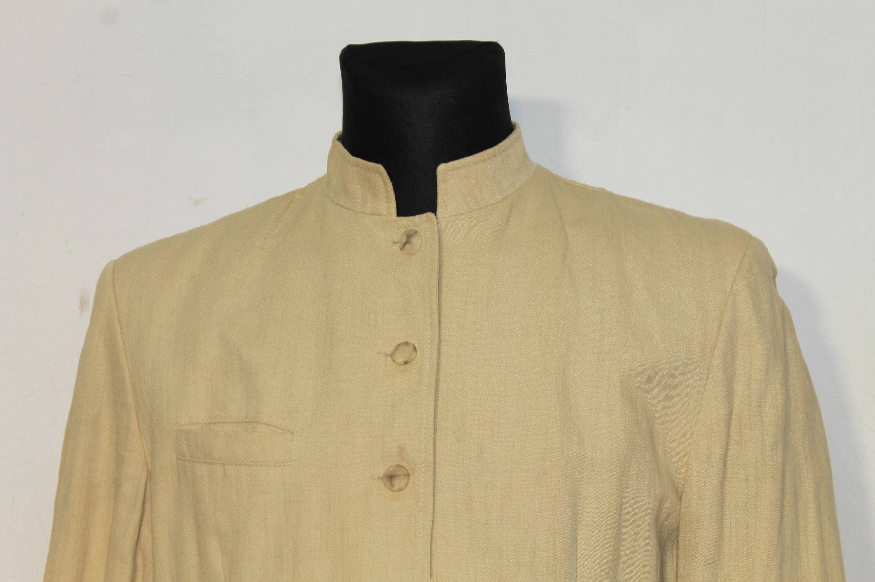 Linen Jacket Nehru Collar Women / Beige Linen Jacket / Buttoned Linen ...