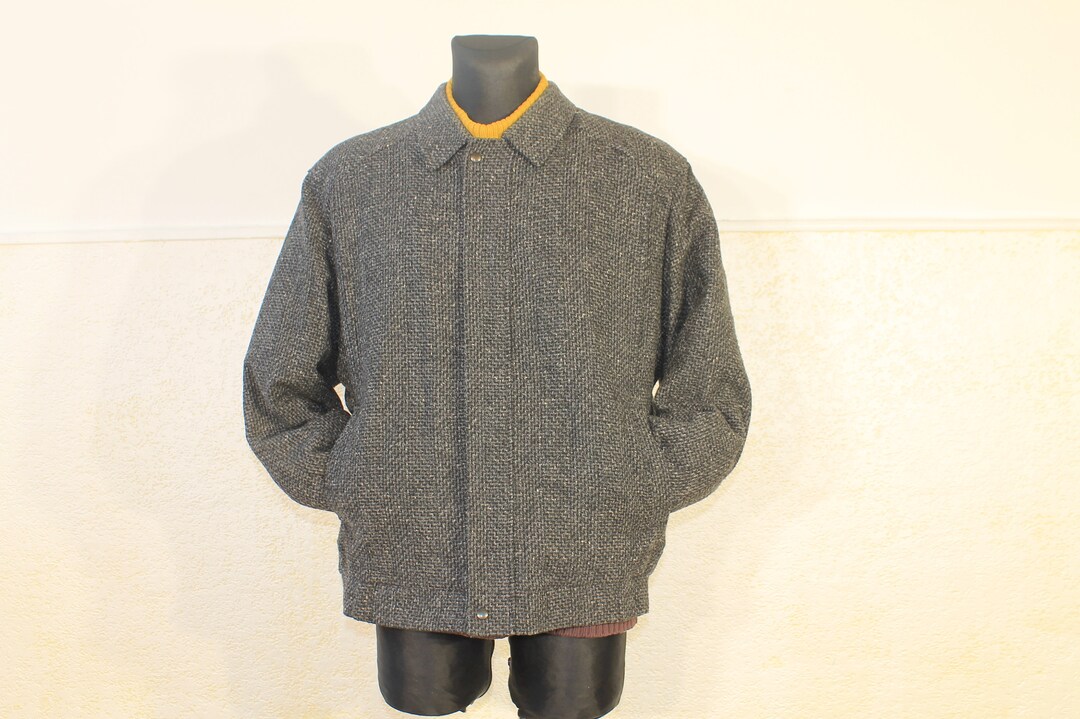 Vintage Gray Tweed Jacket, Grey Wool Jacket Vintage Men, Winter Jacket ...